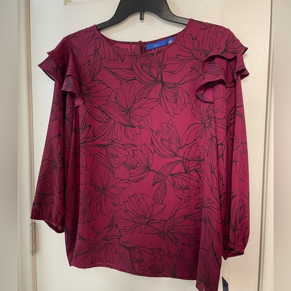 Apt. 9 | Tops | New Wine Color Black Floral Printed 34 Sleeve Womans ...